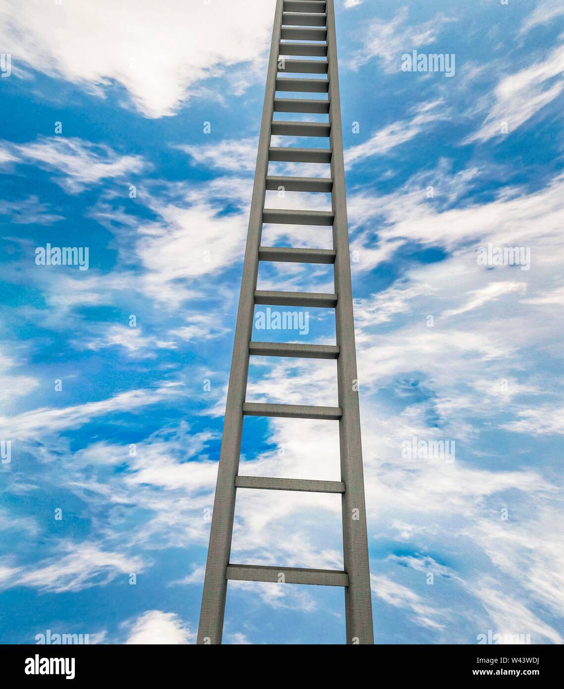 Wooden ladder reaching up to the sky. Computer generated image Stock ...