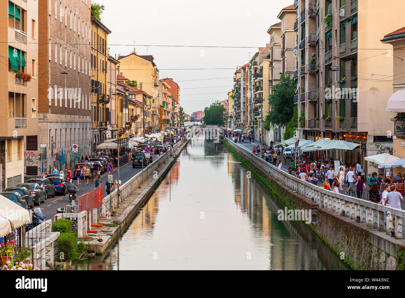 MILAN, ITALY - JUNE 29, 2019: Naviglio Grande, canal waterway which is ...