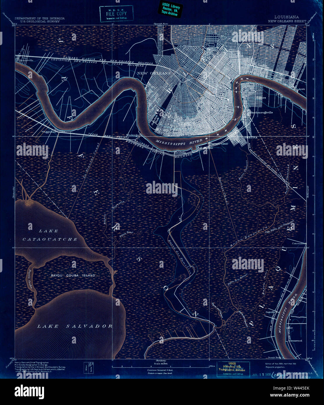 USGS TOPO Map Louisiana LA New Orleans 334863 1891 62500 Inverted Stock ...