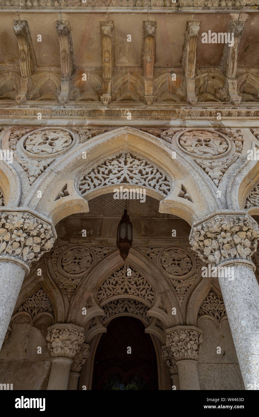 Palace Monserrat in Sintra, Portugal. details of the building with ...