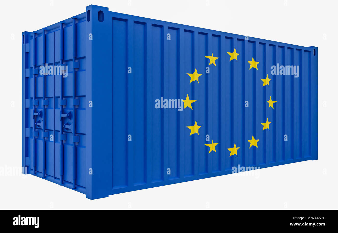 3D Render of Cargo Container with European Union Flag Stock Photo - Alamy