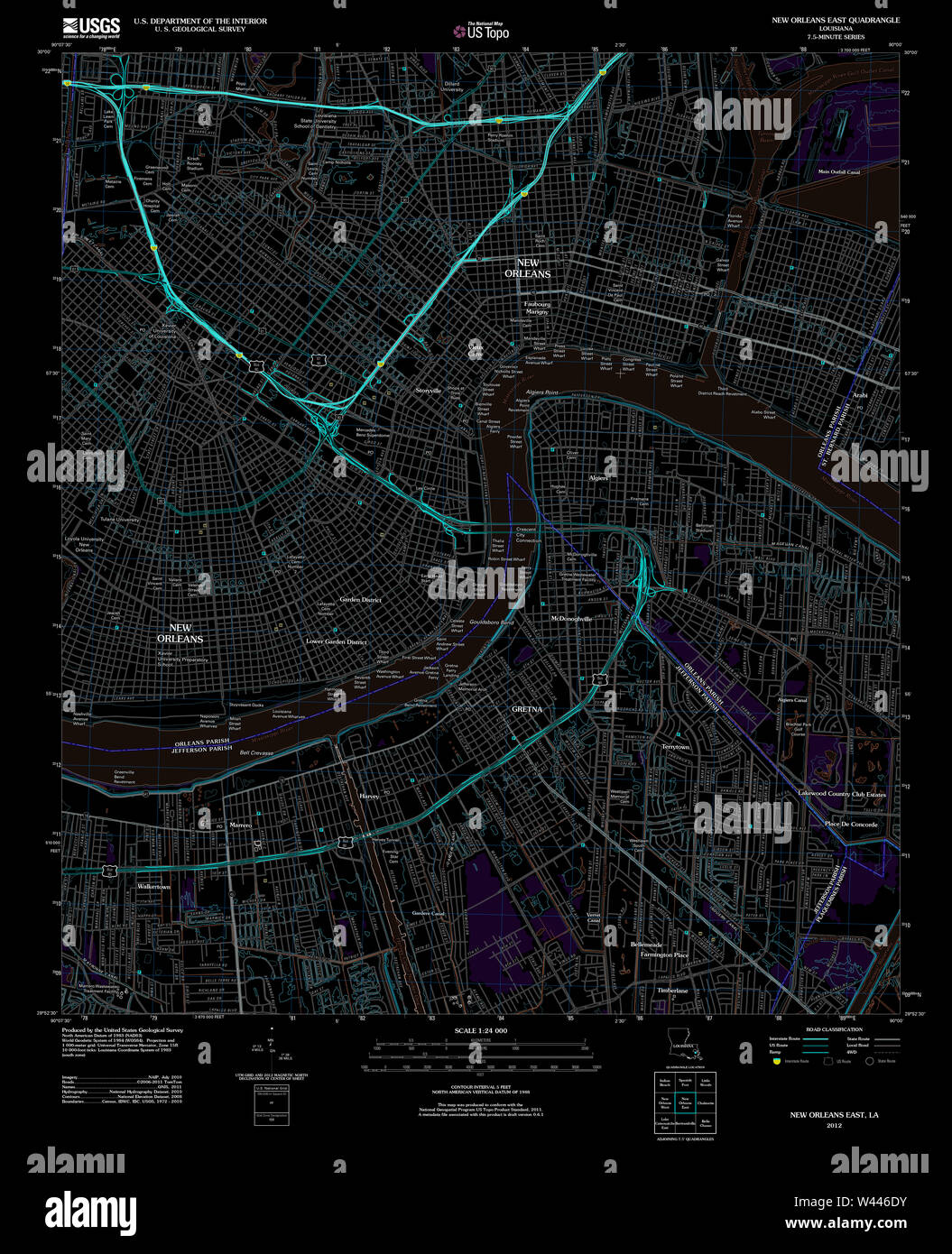 USGS TOPO Map Louisiana LA New Orleans East 20120326 TM Inverted Stock ...