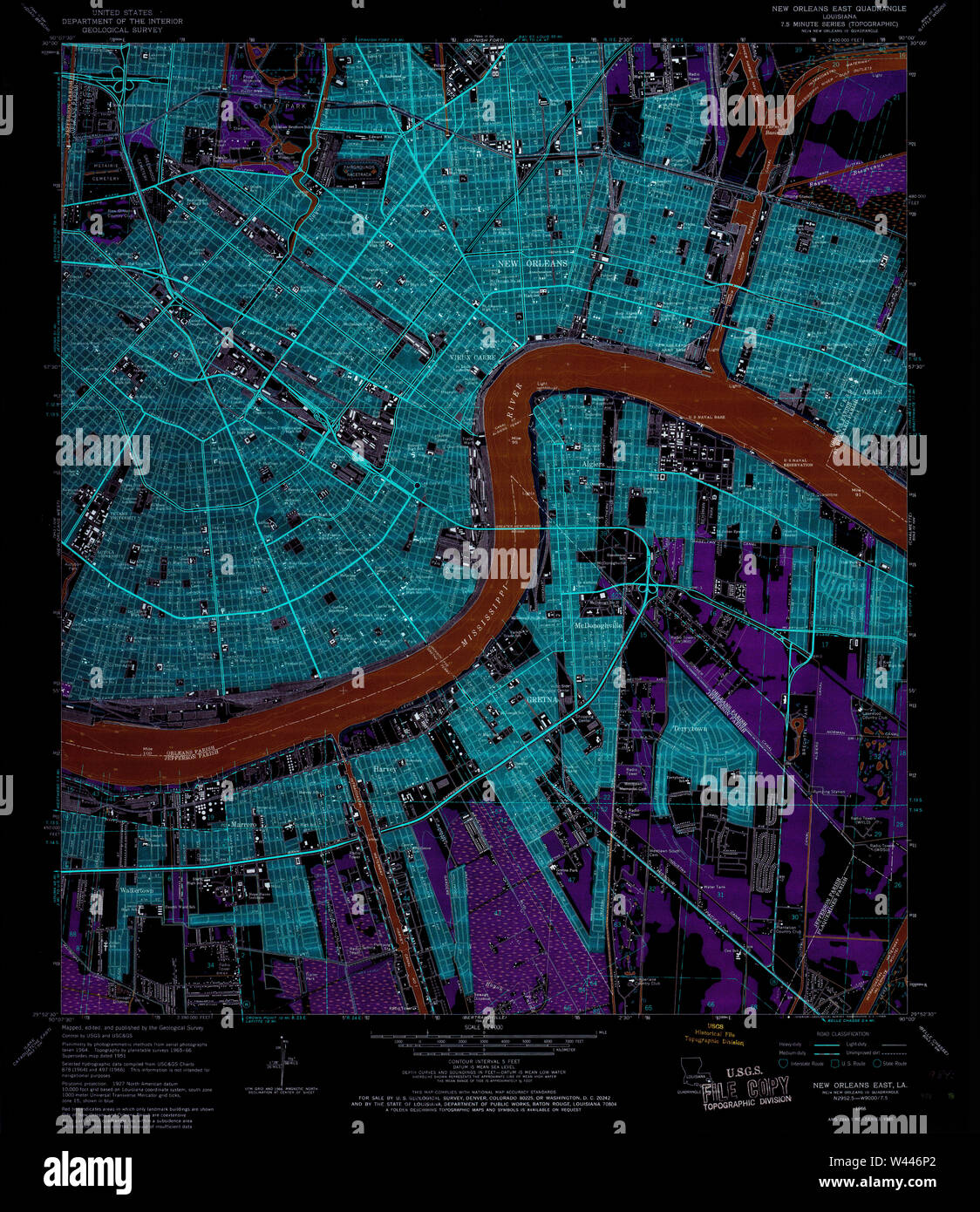 USGS TOPO Map Louisiana LA New Orleans East 332895 1966 24000 Inverted ...