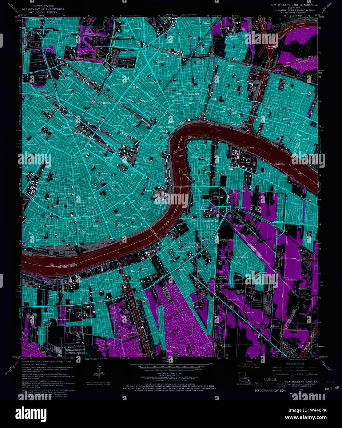 USGS TOPO Map Louisiana LA New Orleans East 332896 1966 24000 Inverted ...