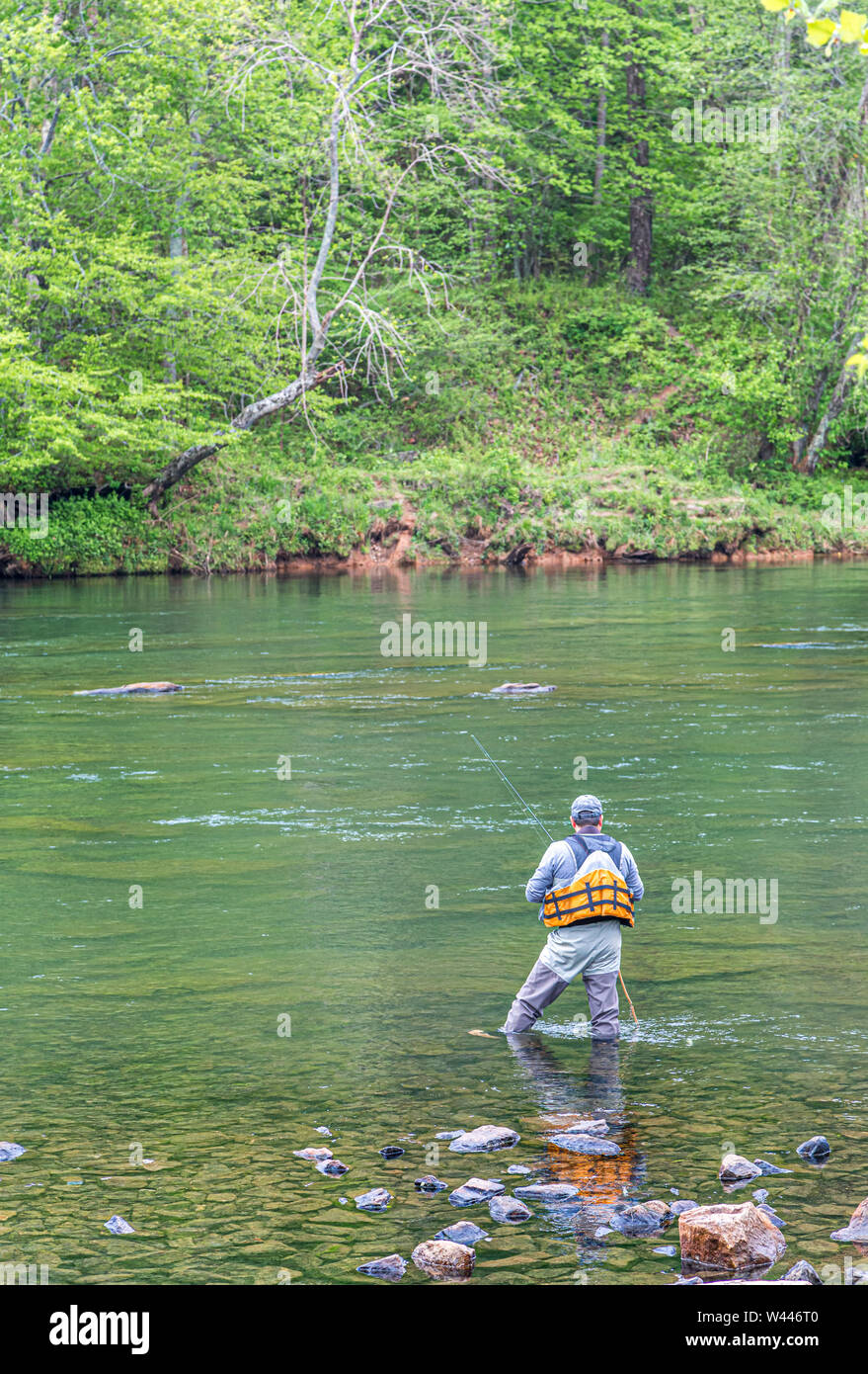 CUMMING, GEORGIA - April 19, 2017: Fly fishing is an angling method ...