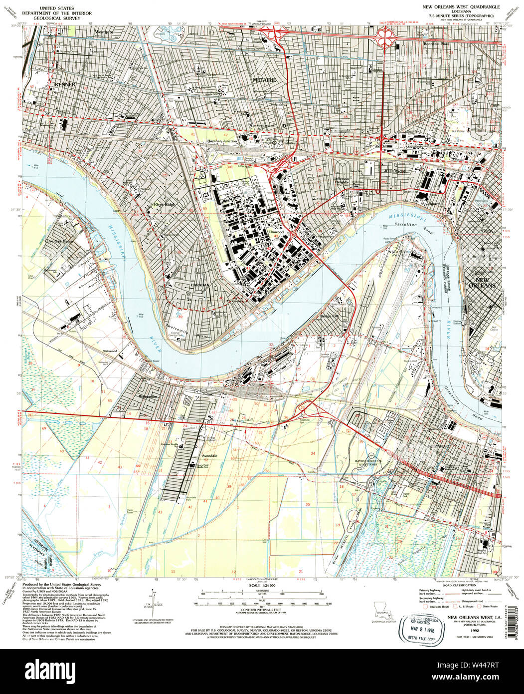 USGS TOPO Map Louisiana LA New Orleans West 332909 1992 24000 Stock ...