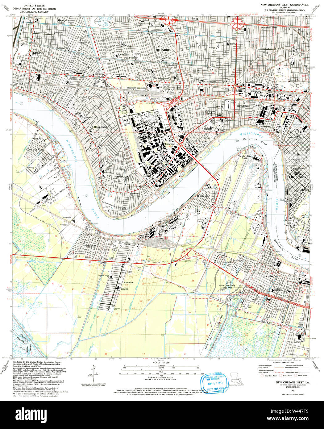 USGS TOPO Map Louisiana LA New Orleans West 332910 1992 24000 Stock ...