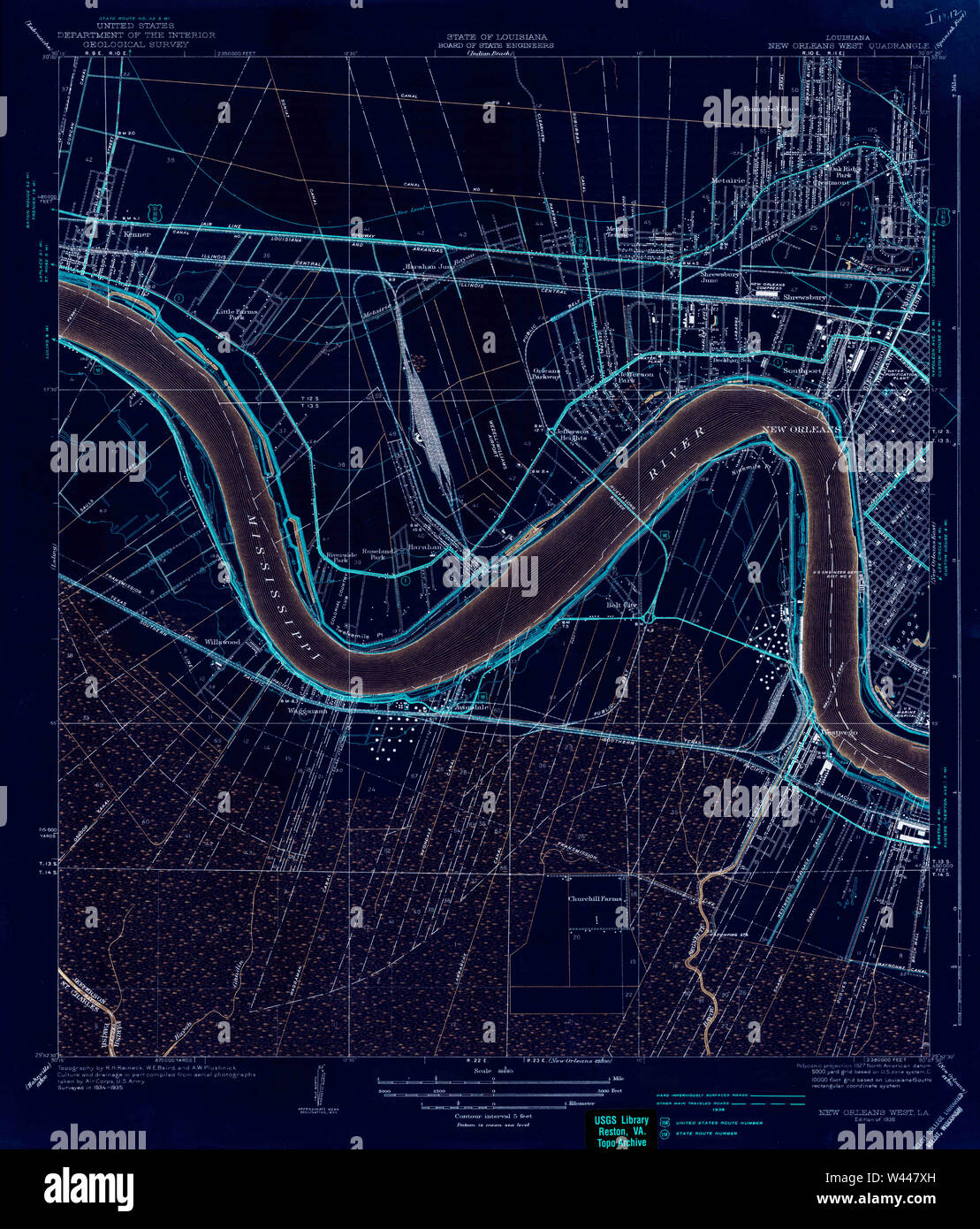 USGS TOPO Map Louisiana LA New Orleans West 333990 1938 31680 Inverted ...