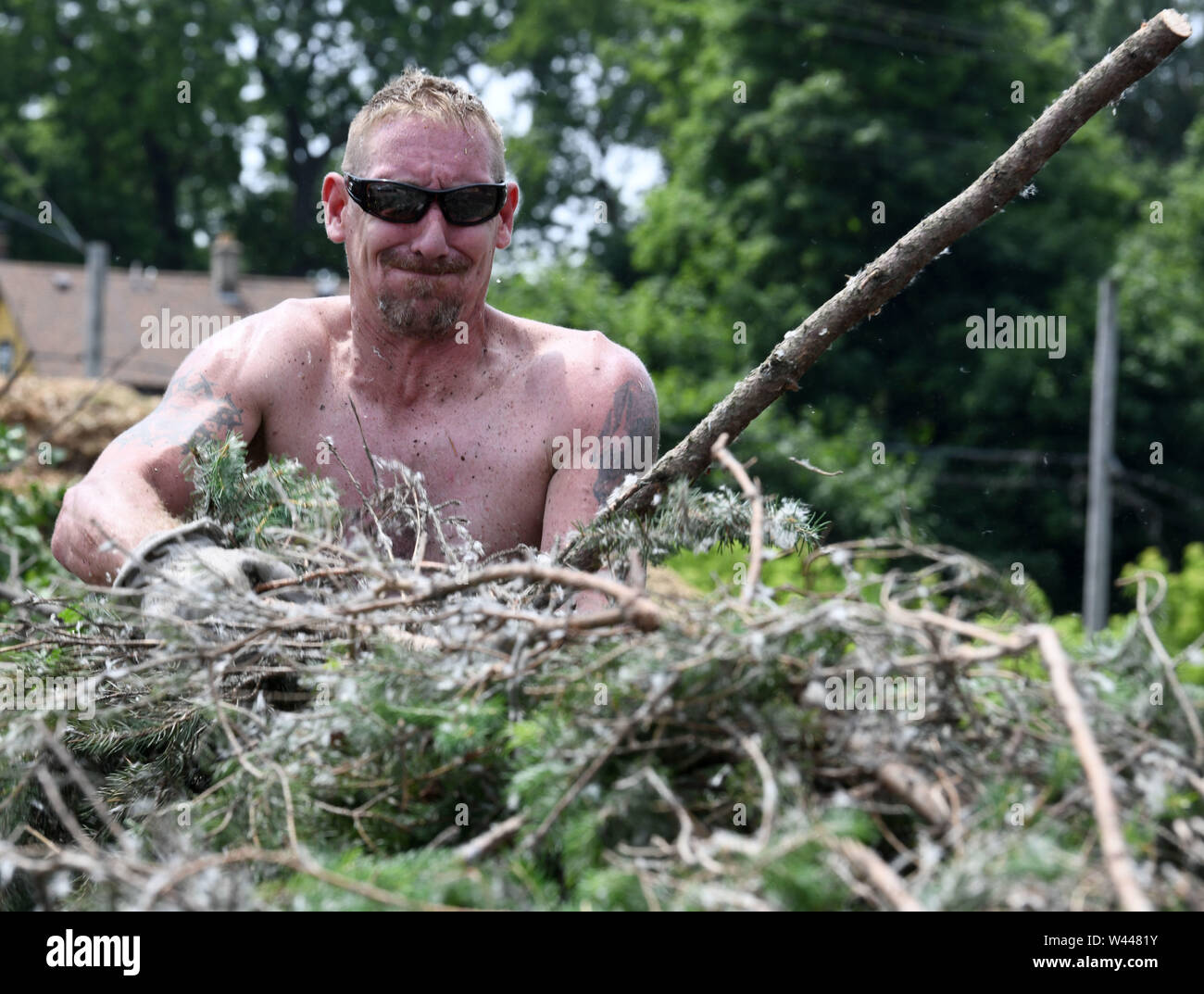 Racine, Wisconsin, USA. 19th July, 2019. STEVE JACOBS is shirtless in ...