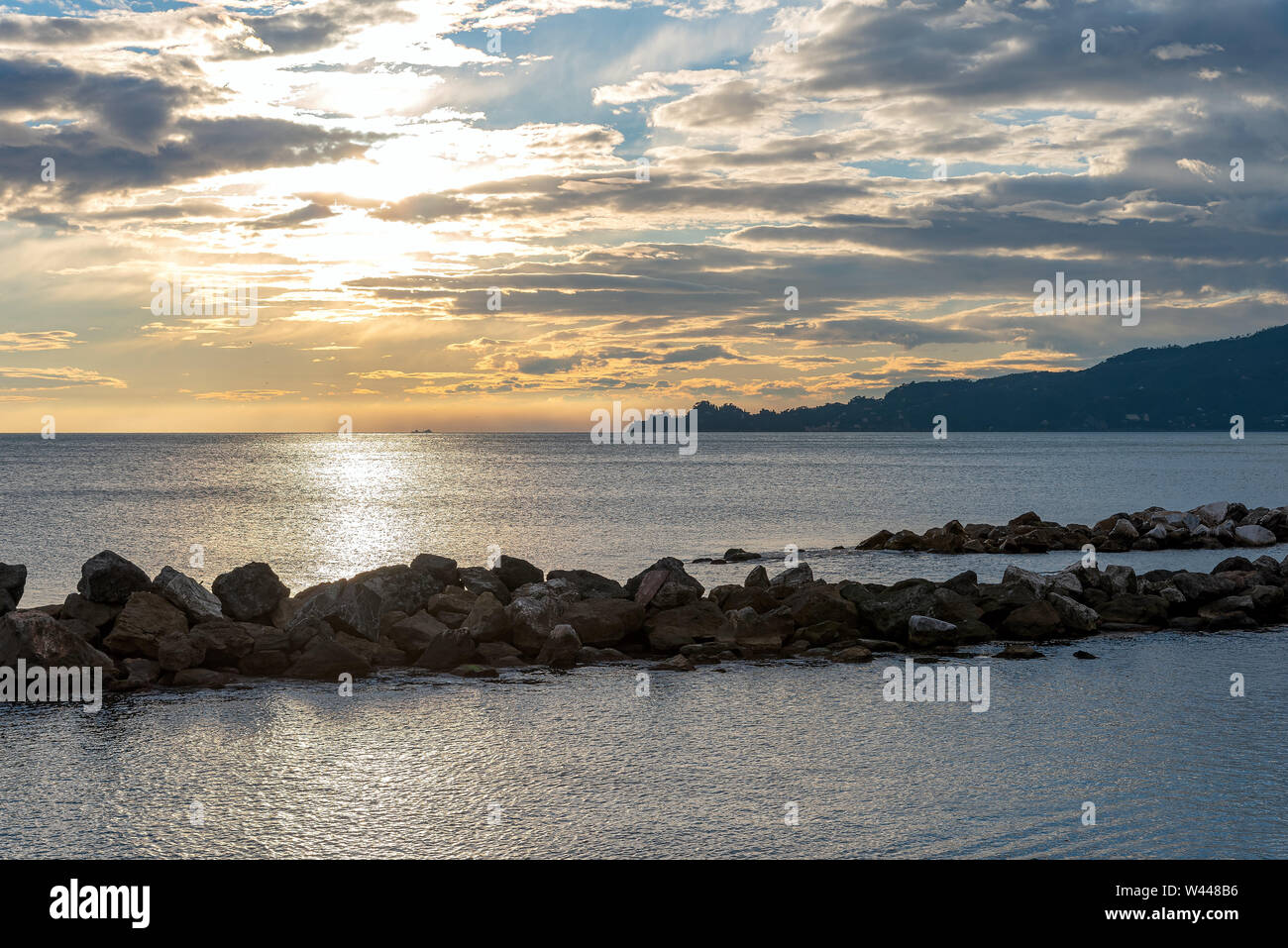View of Chiavari beach and sea - Tigullio gulf - Ligurian sea - Italy ...