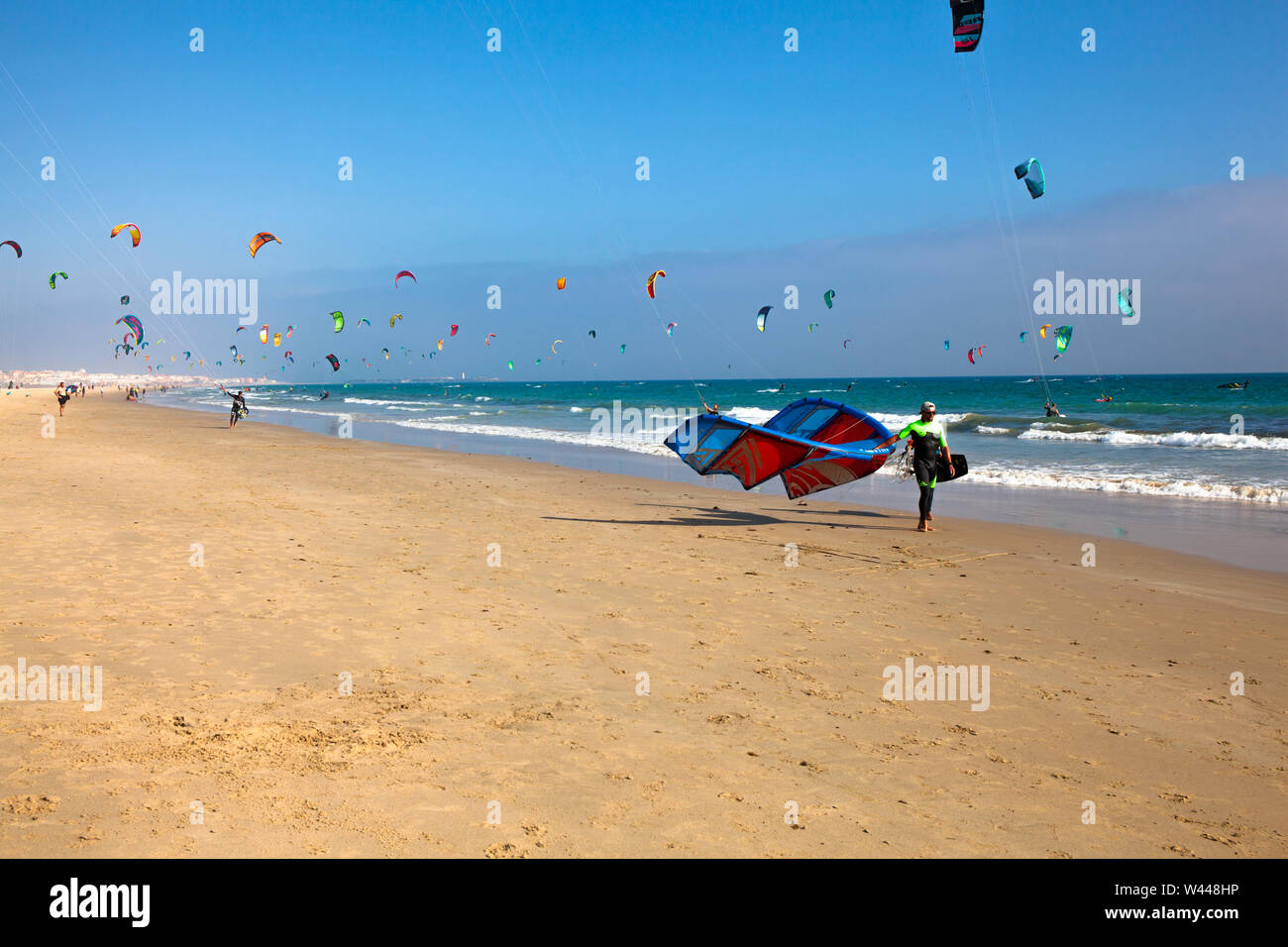 Tarifa beach. Kite surfing beach in southern Spain. Costa del Sol ...