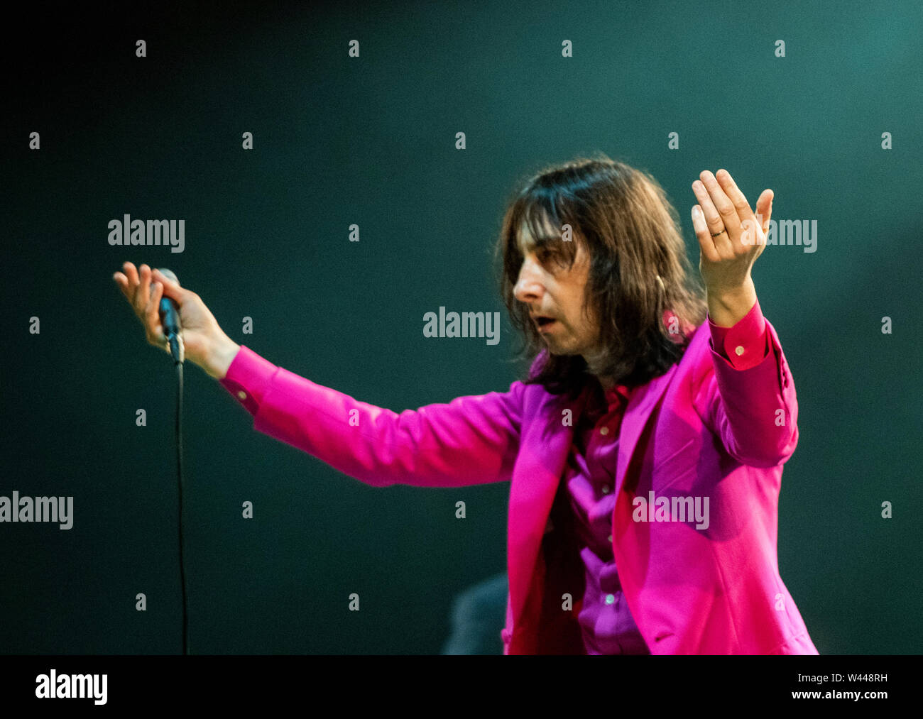 Bobbie Gillespie, lead singer of Primal Scream, performing live at ...