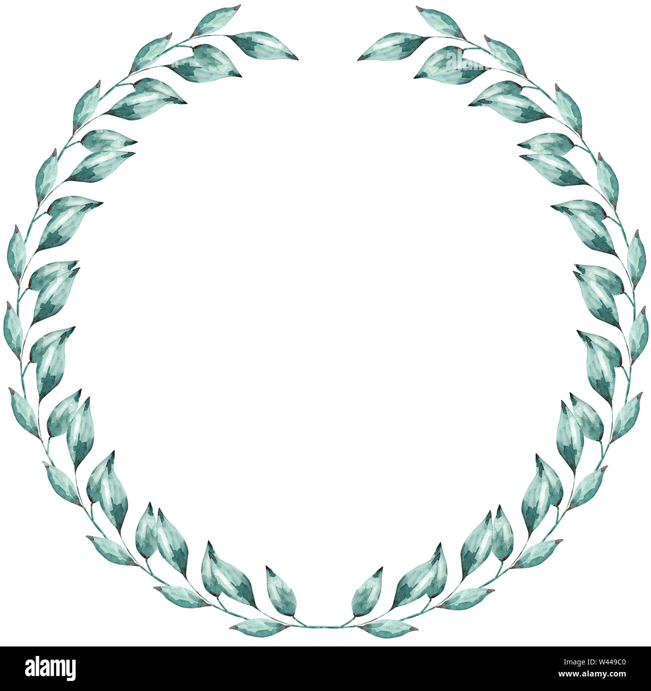 Hand-drawn watercolor illustration of the green wreath made of leaves ...