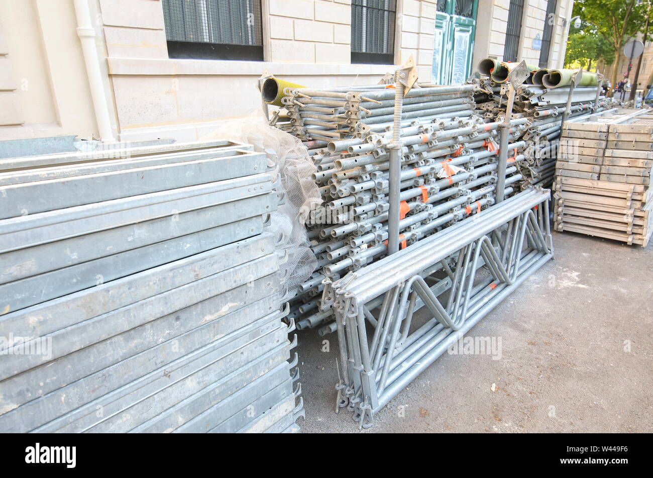 Construction scaffolding piled up in Paris France Stock Photo - Alamy