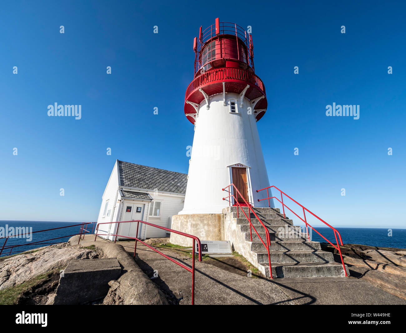 Lighthouse at Cape Lindesnes, the most souther lighthouse of Norway ...