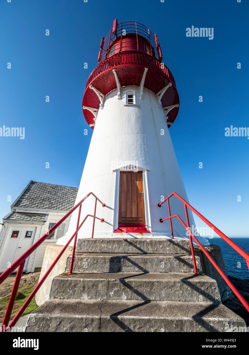 Lighthouse at Cape Lindesnes, the most souther lighthouse of Norway ...