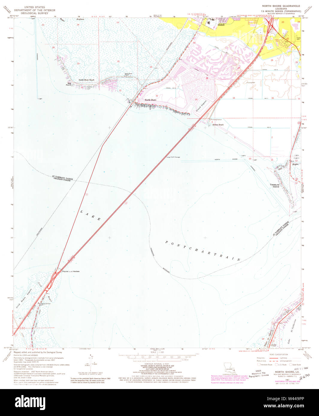USGS TOPO Map Louisiana LA North Shore 332953 1967 24000 Stock Photo ...