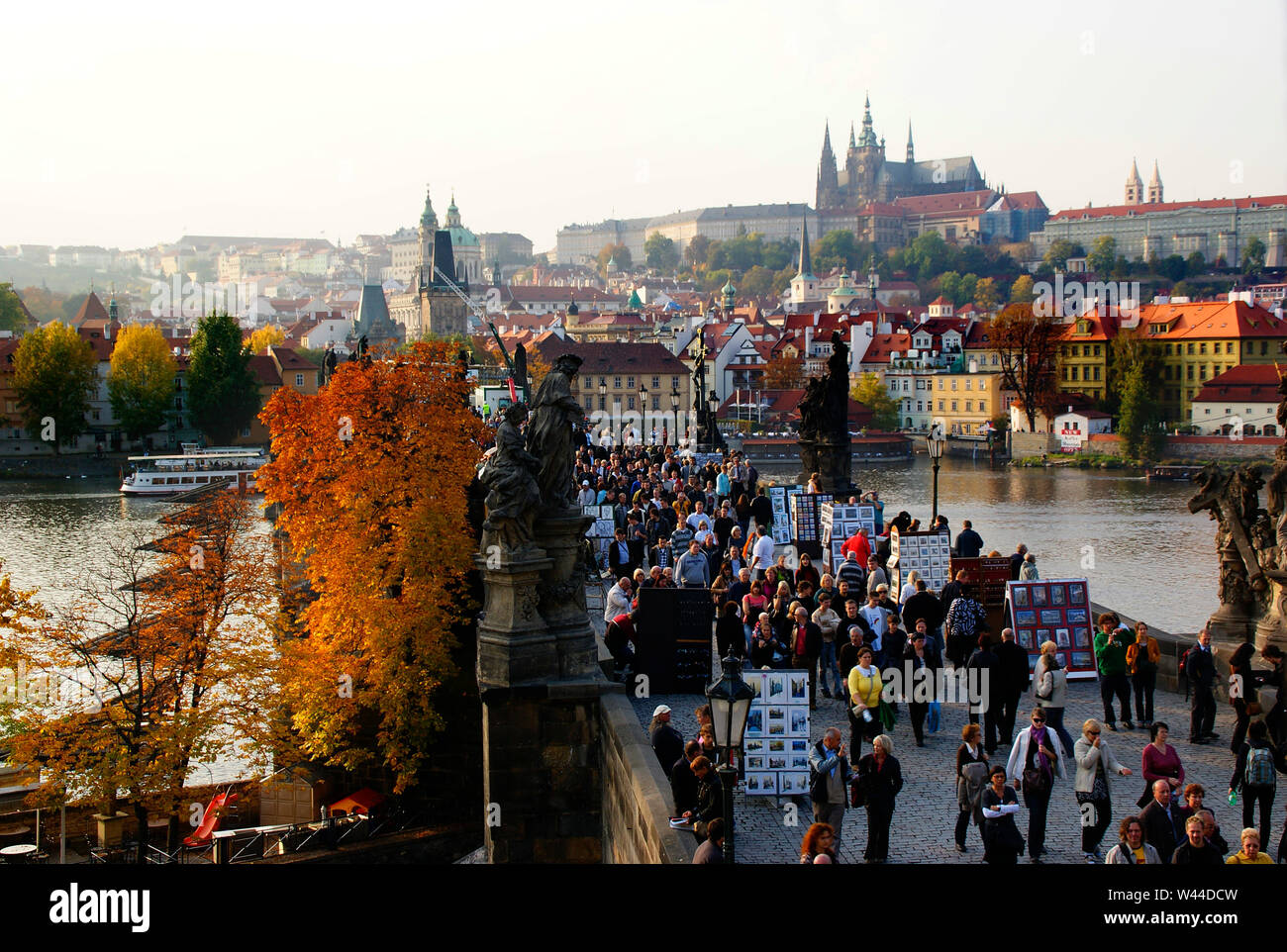 Prague, Czech Republic - October 5, 2008: A crowd of tourists crosses ...