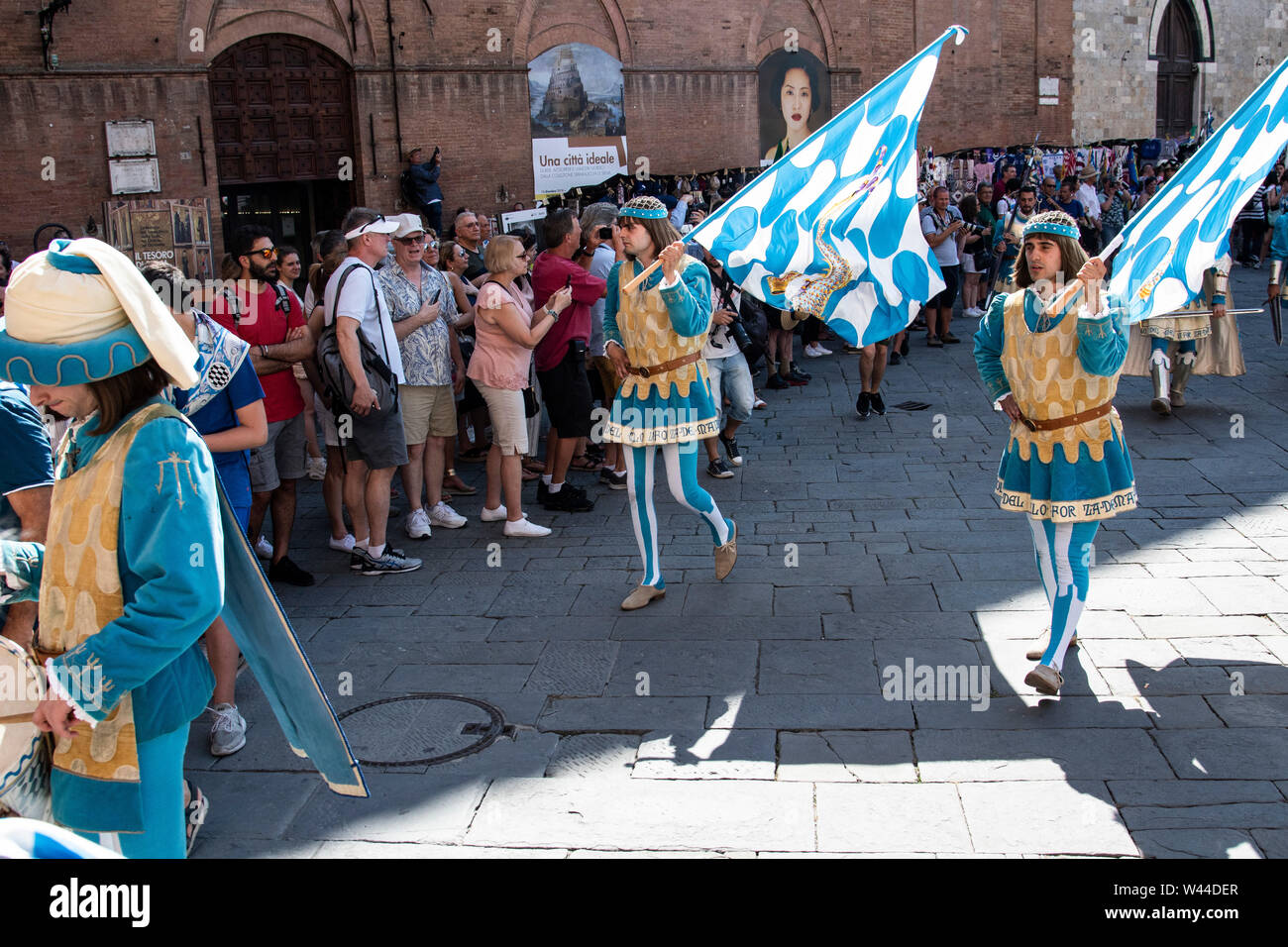 Flags of the contrade of the palio of siena hi-res stock photography ...