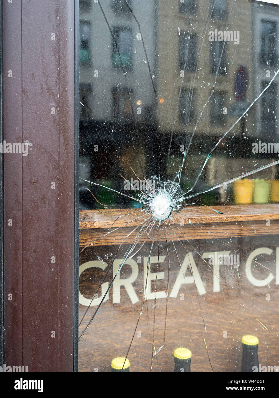 Broken glass damage exterior hi-res stock photography and images - Alamy