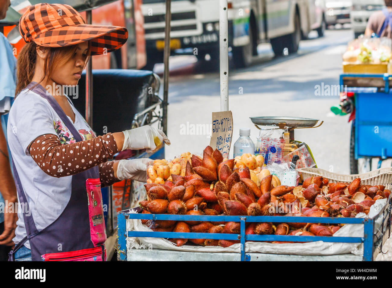 Bangkok, Thailand - July6th 2010: Woman street vendor selling ...