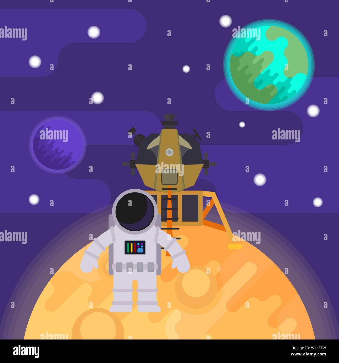 the first man on the moon, apollo 11. nasa. Vector flat illustration ...