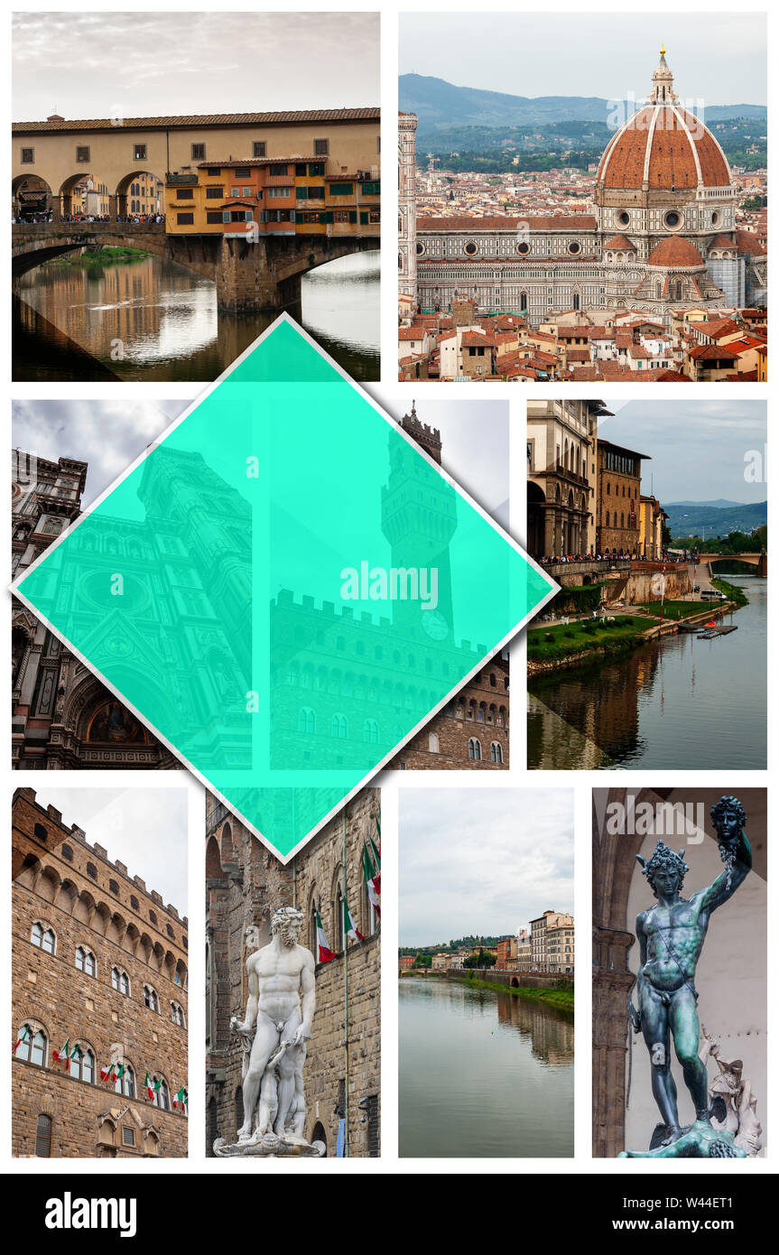 Collage photos of Florence, Italy, in 2:3 format. UNESCO heritage and ...