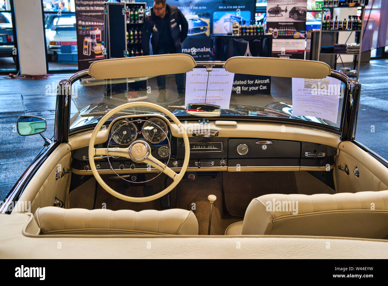 FRIEDRICHSHAFEN - MAY 2019: beige interior of MERCEDES-BENZ 190 SL 1961 ...