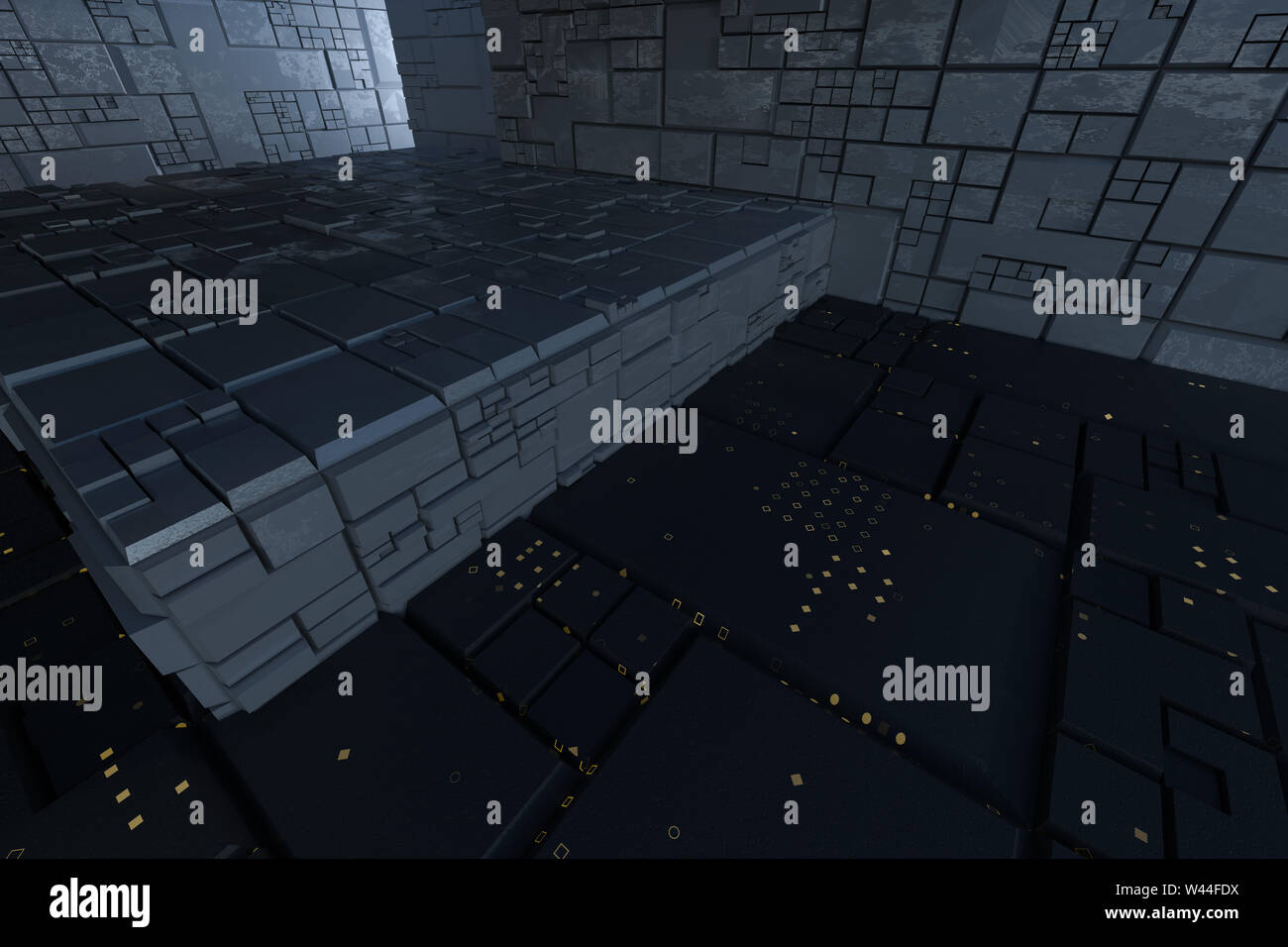 Dark ruins with circuit texture wall, sci-fi architecture background ...