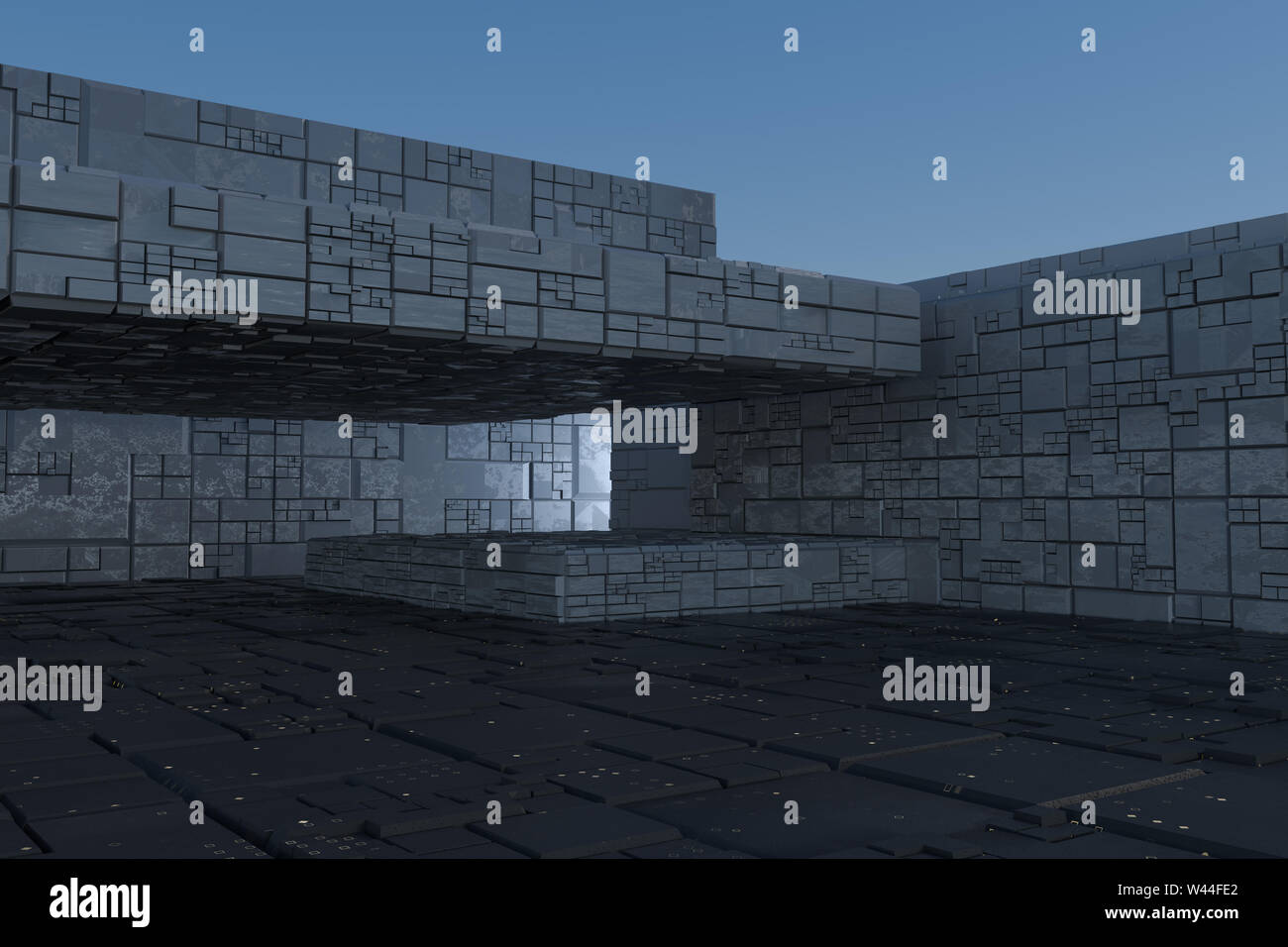 Dark ruins with circuit texture wall, sci-fi architecture background ...