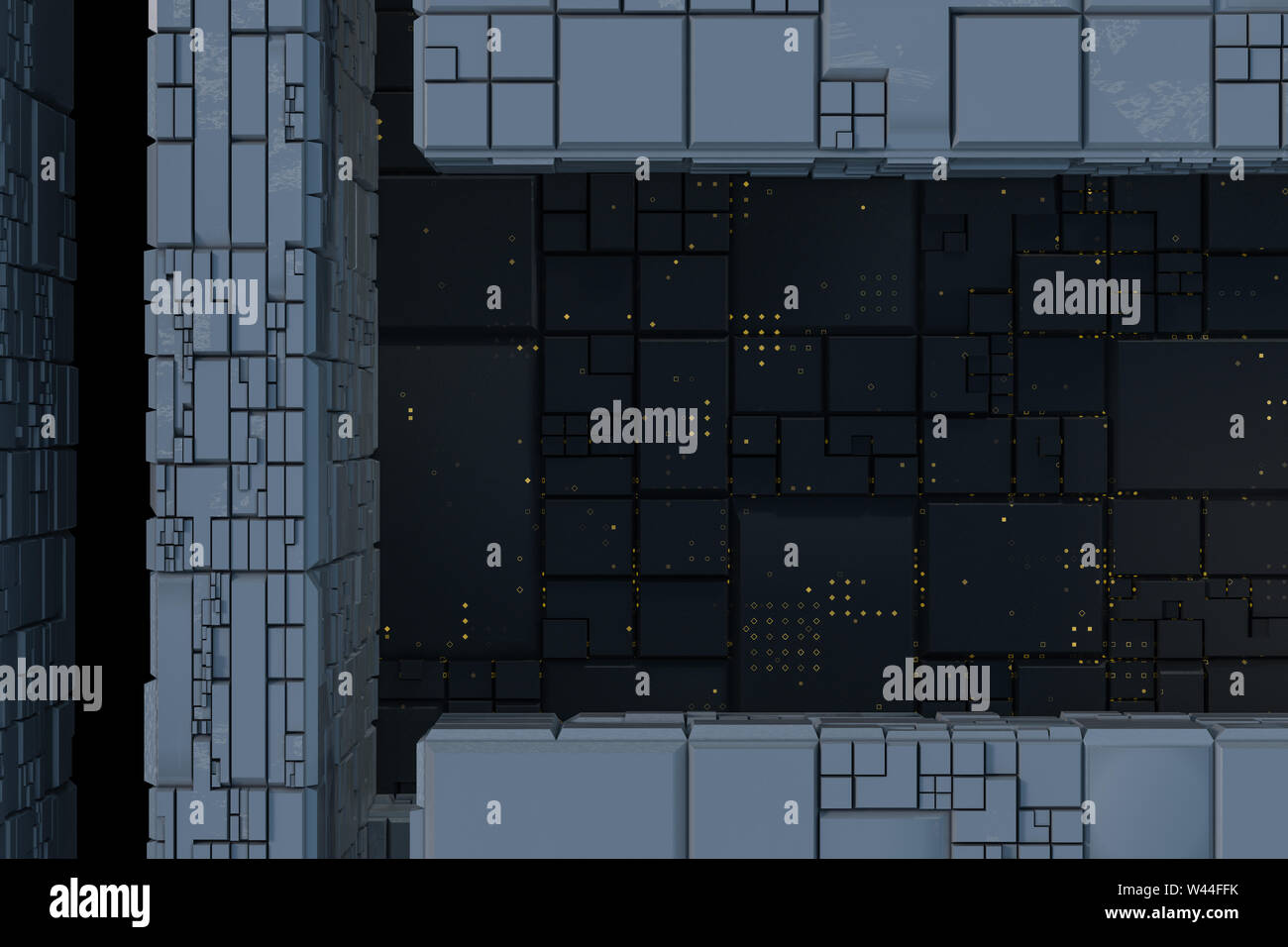 Dark ruins with circuit texture wall, sci-fi architecture background ...