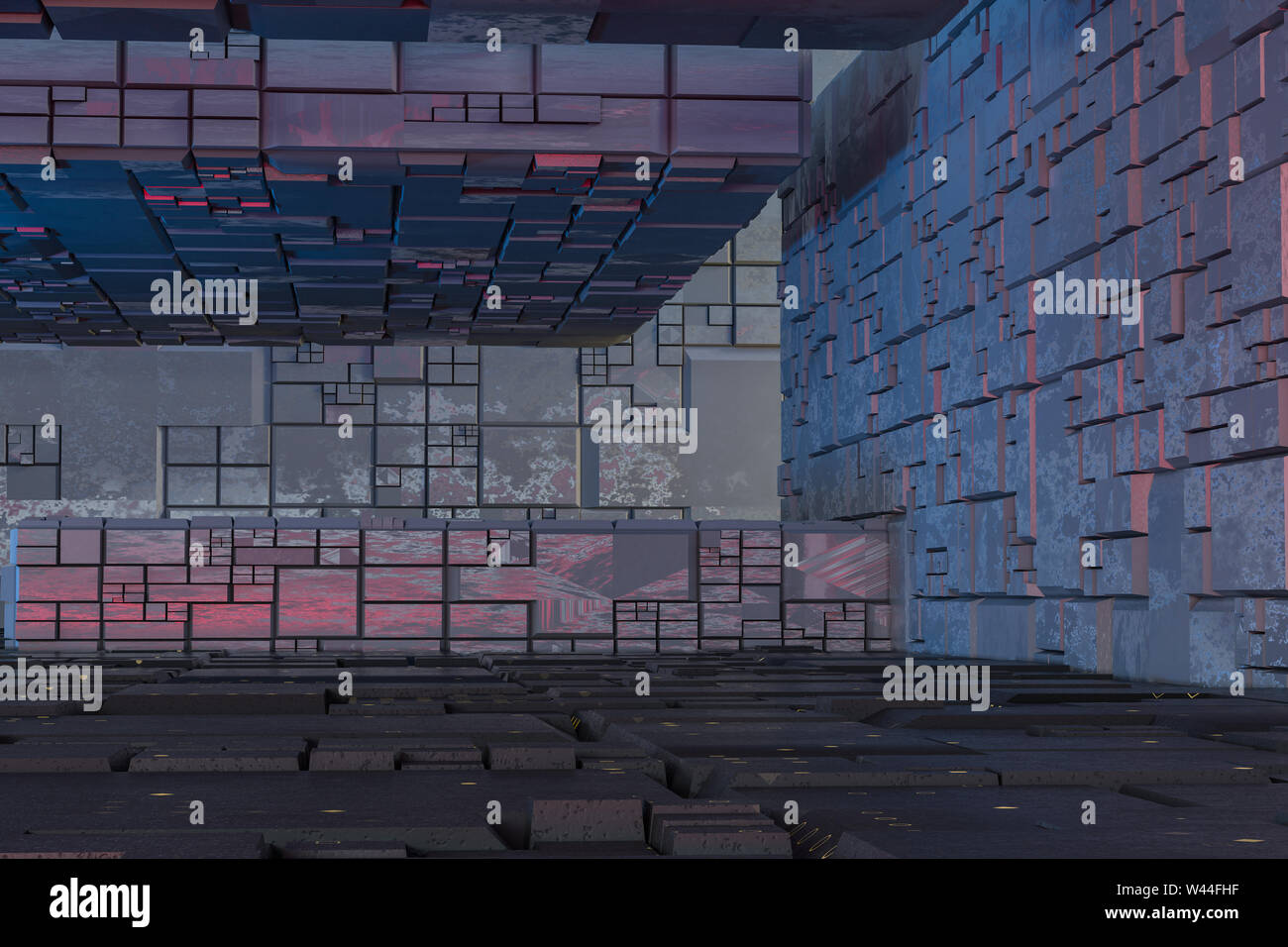 Dark ruins with circuit texture wall, sci-fi architecture background ...