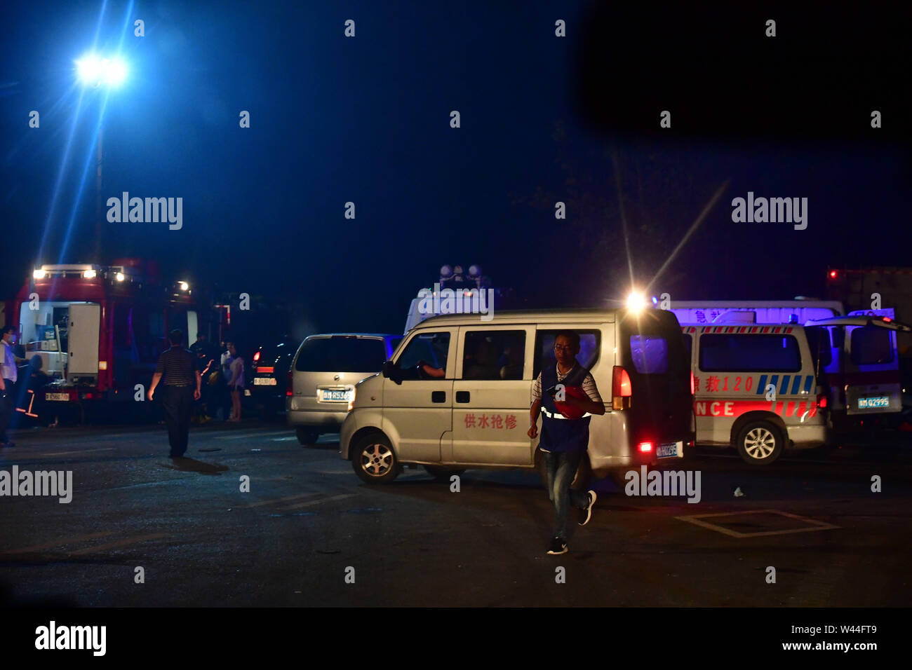 Yima, China's Henan Province. 20th July, 2019. Rescuers are on standby ...