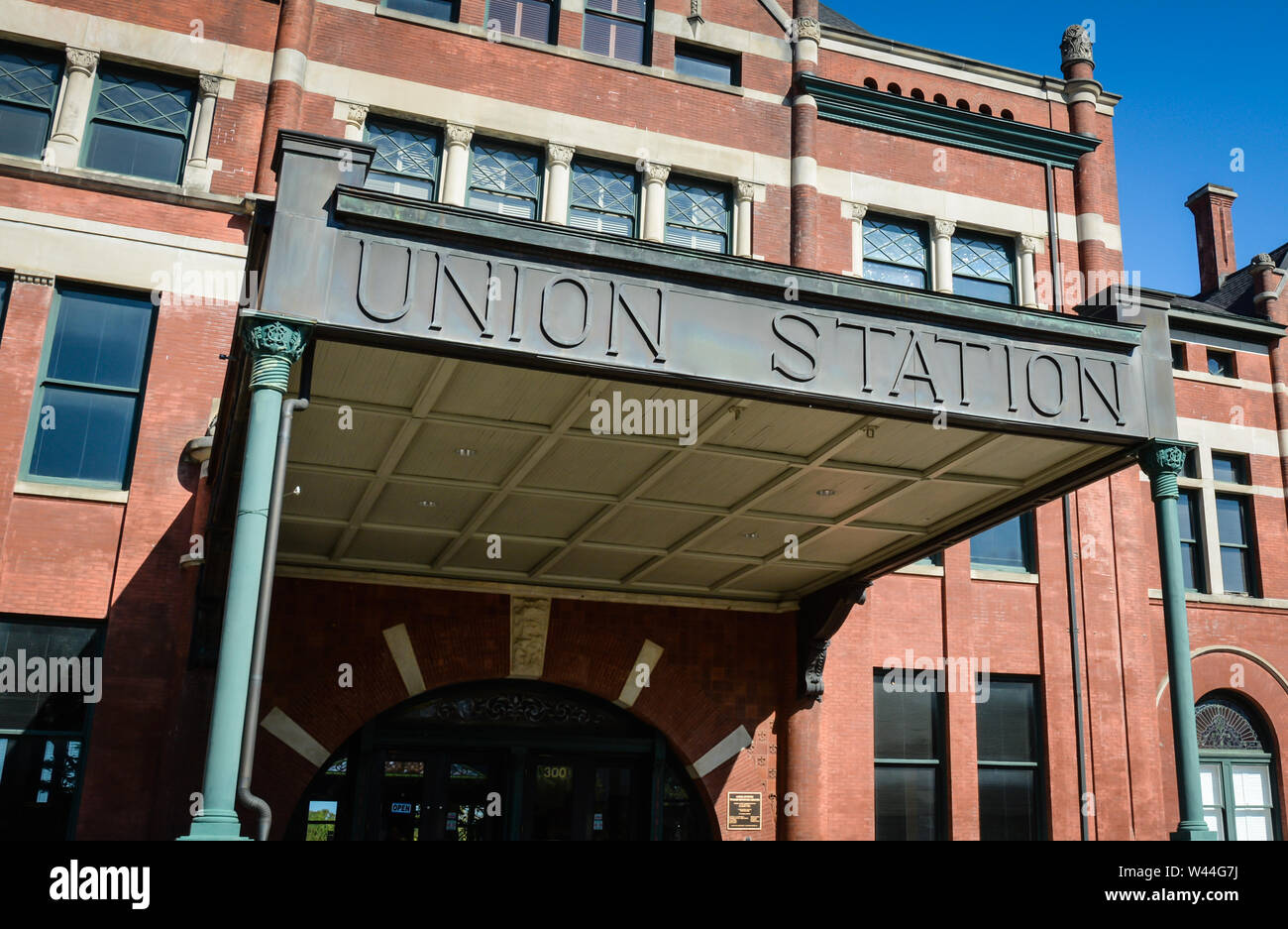 Close up of The Montgomery, AL, Union Station building, with Romanesque ...