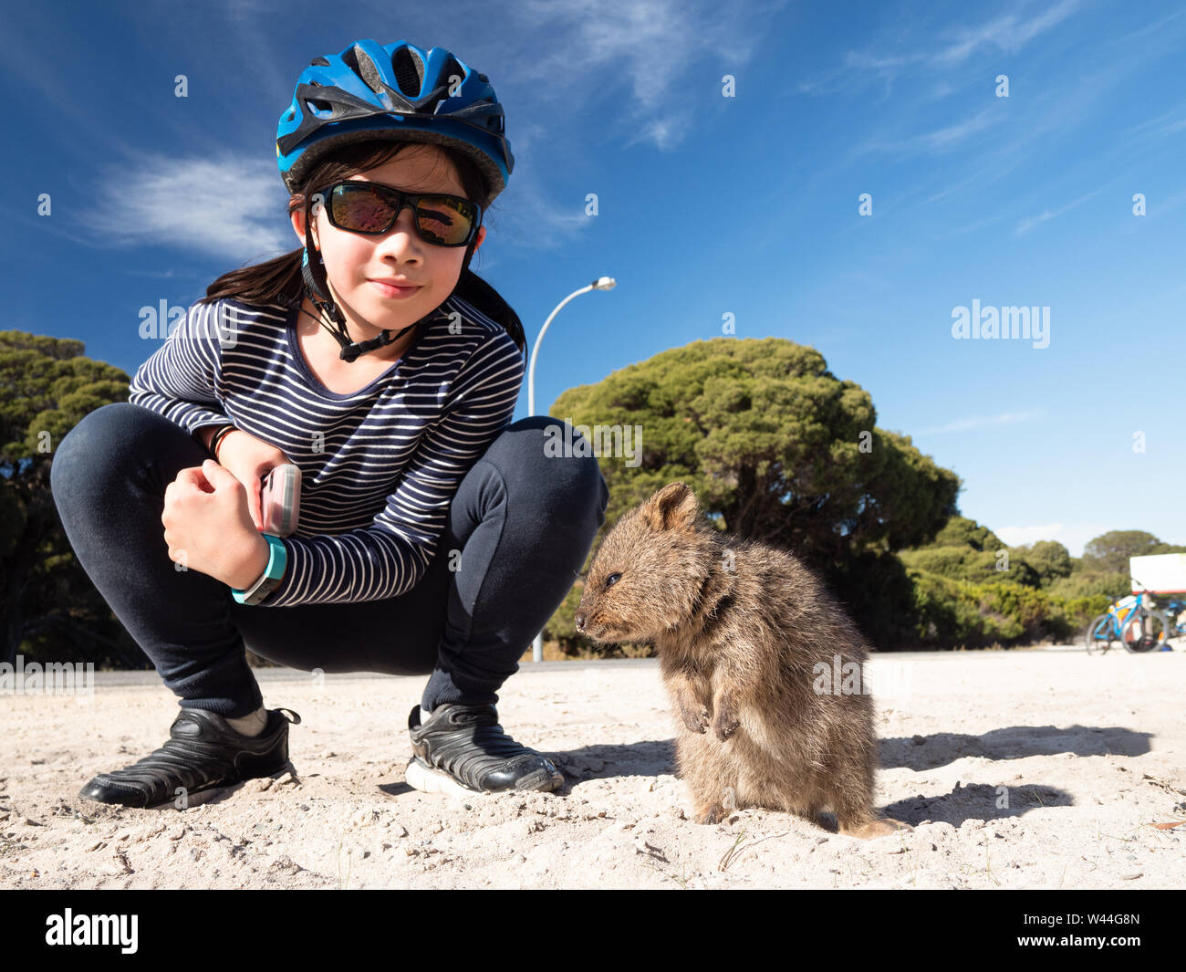 Young girl poses with a Quokka on Rottnest Island Stock Photo - Alamy
