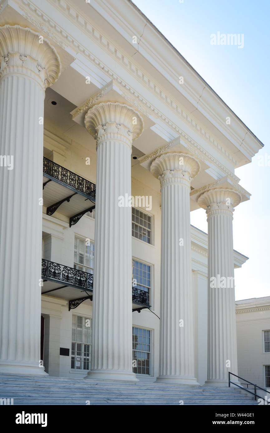 Close up of an entrance to the Greek Revival Alabama State Capitol ...