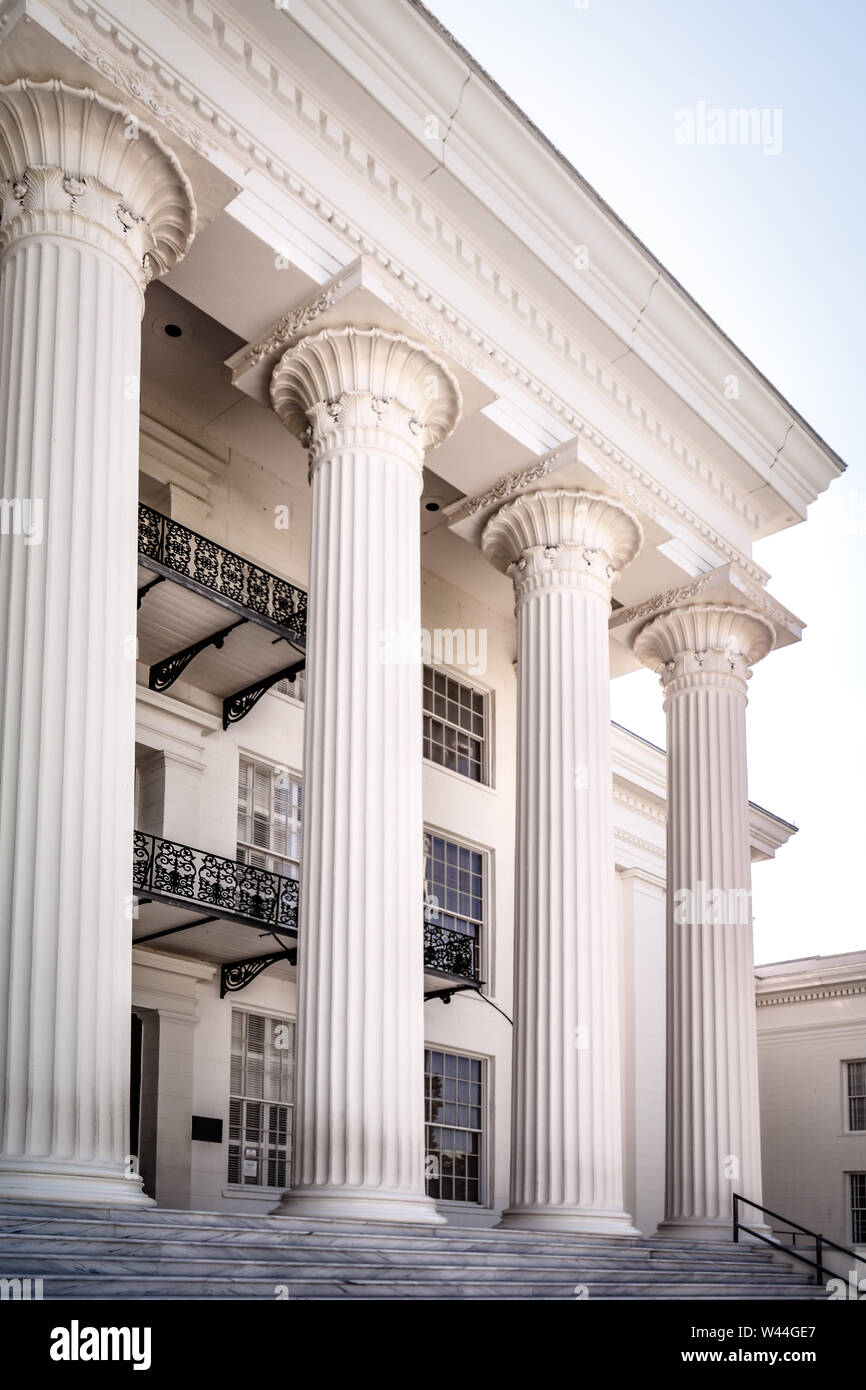 Close up of an entrance to the Greek Revival Alabama State Capitol ...