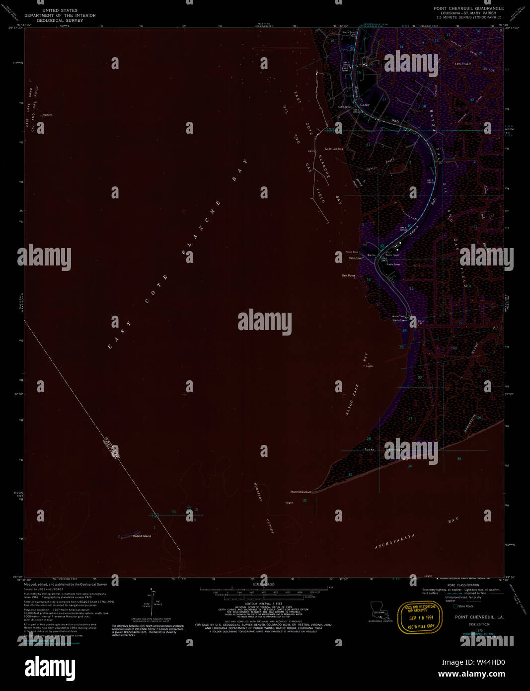 USGS TOPO Map Louisiana LA Point Chevreuil 333084 1970 24000 Inverted ...