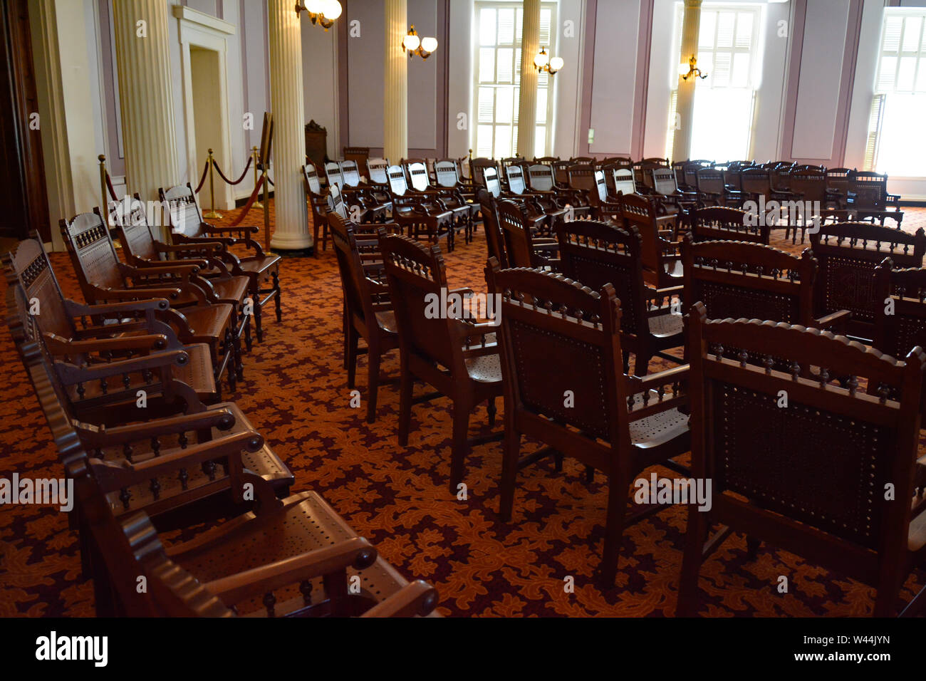 An empty house chamber inside the historical Alabama State capitol in ...
