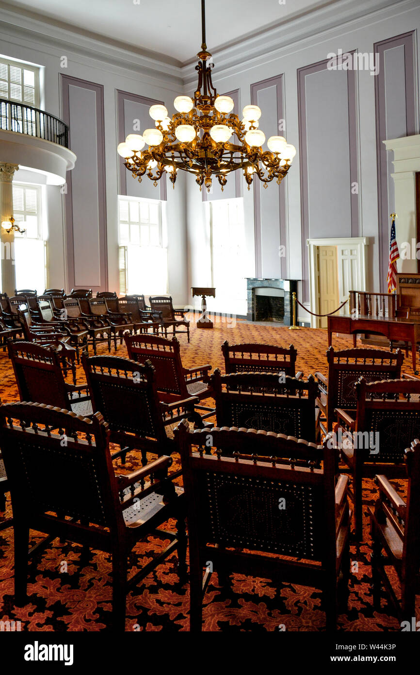 An empty house chamber inside the historical Alabama State capitol in ...