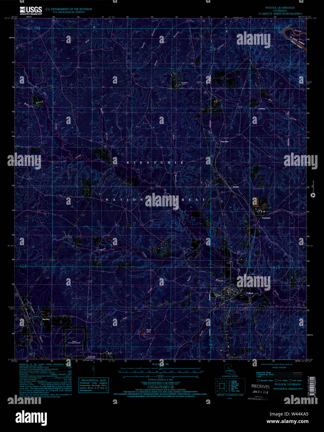 USGS TOPO Map Louisiana LA Pollock 333103 1999 24000 Inverted Stock ...