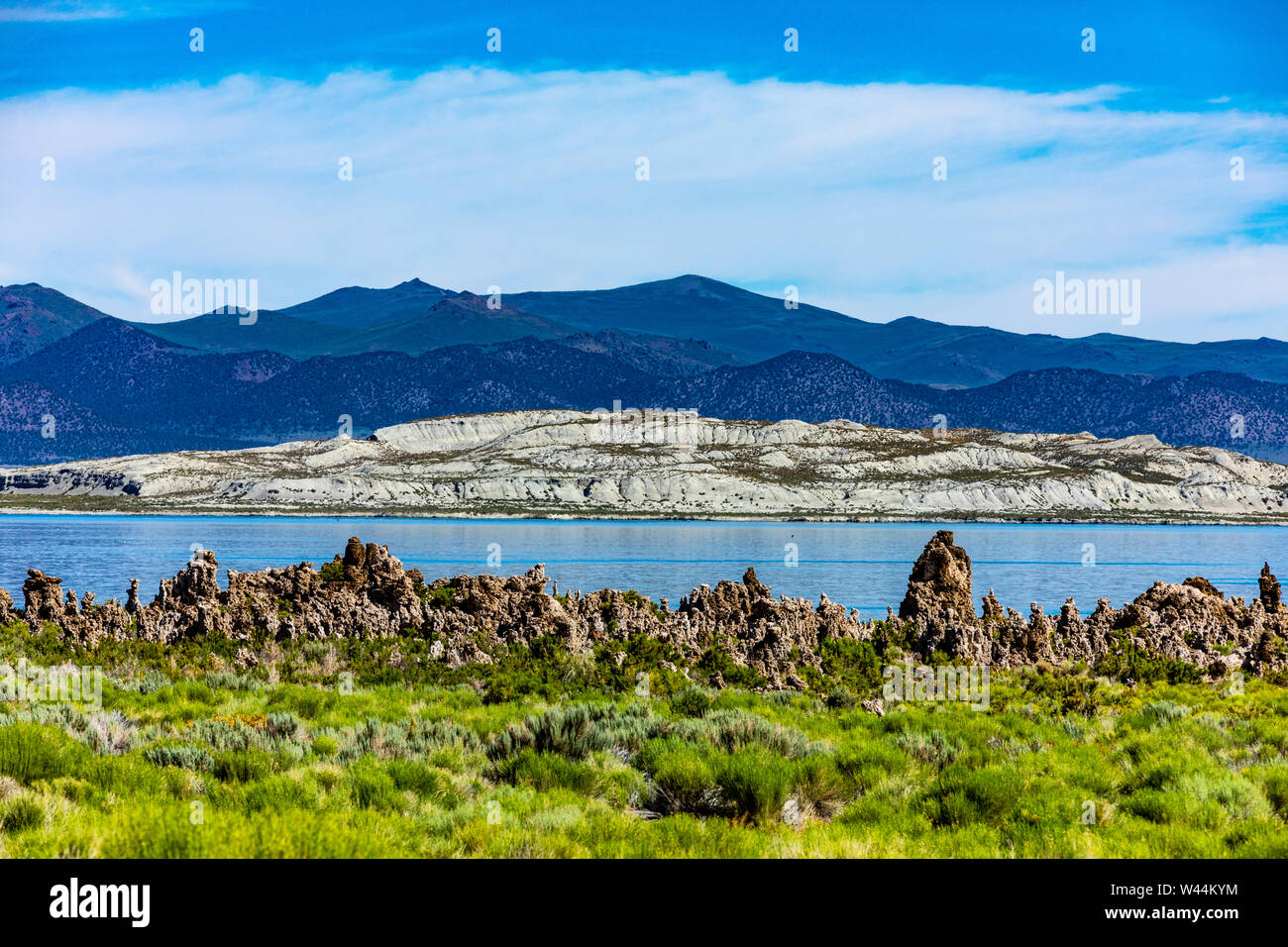 Mono Lake South Tufa feature with Paoha Island in the background in the ...