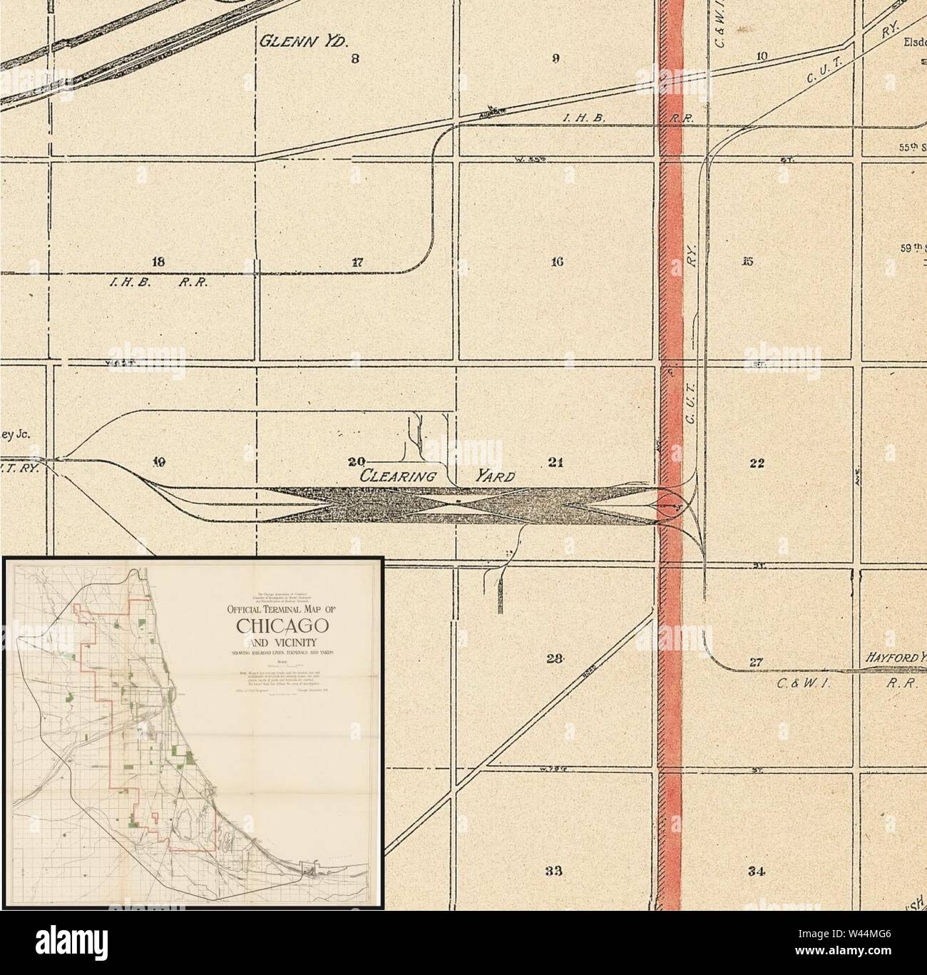 Clearing Yard from Chicago Railroads Map 1911 Stock Photo - Alamy