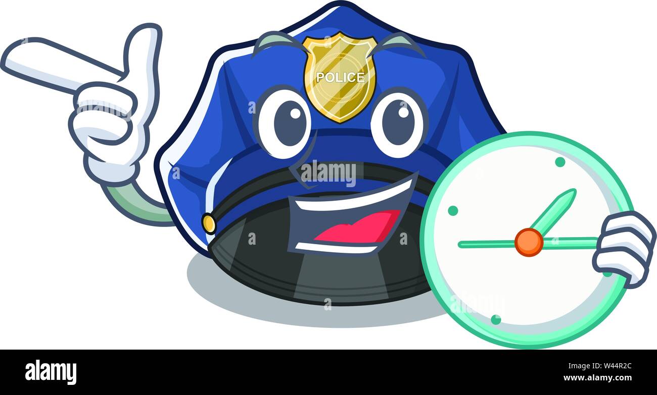 With clock police hat in the character shape vector illustration Stock ...