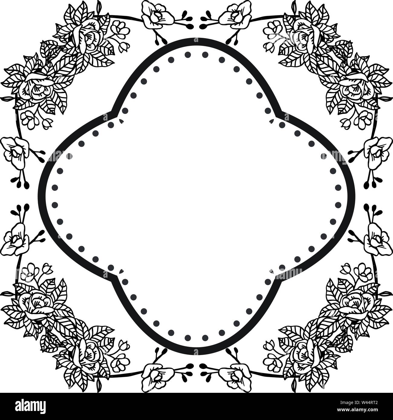 Vintage card with flower frame on a white background, style unique ...