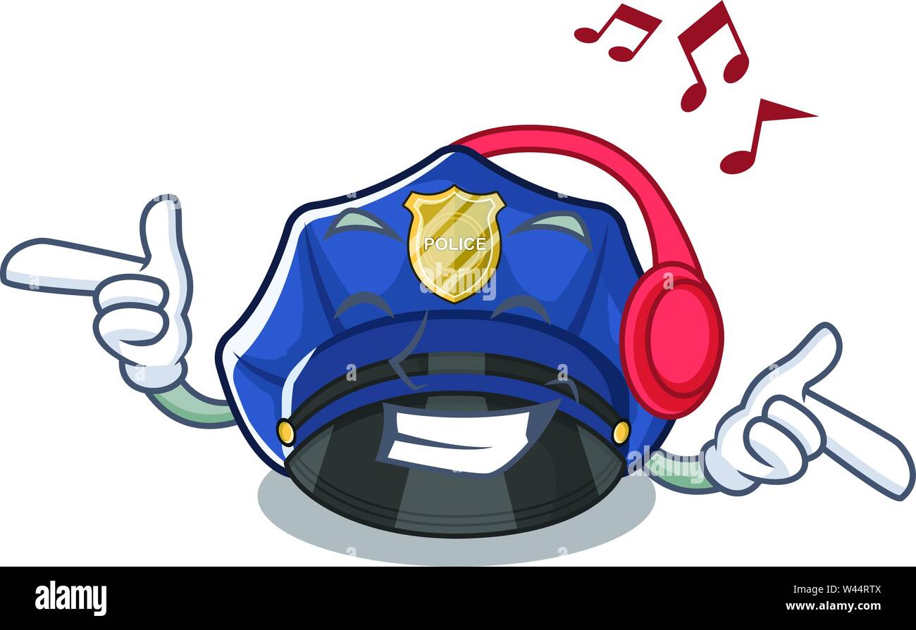 Listening music police hat in the cartoon cupboard vector illustration ...