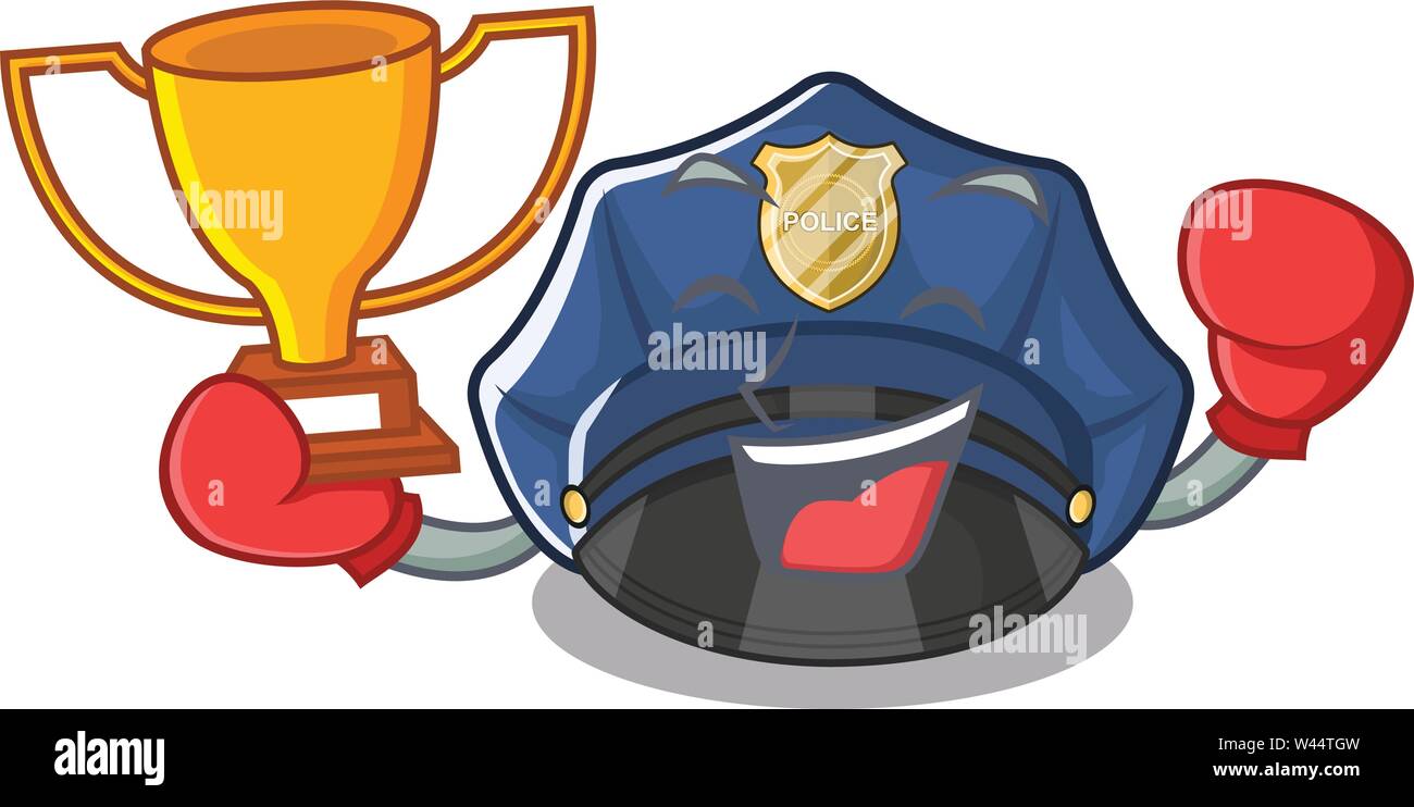 Boxing winner police hat in a cartoon bag vector illustartion Stock ...