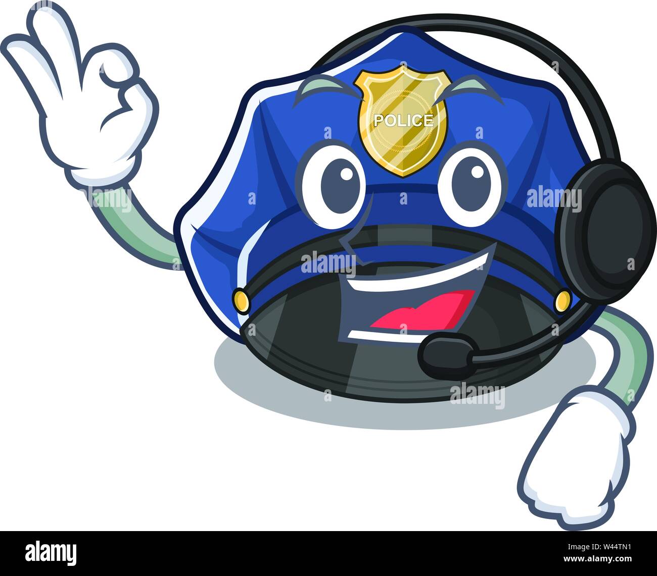 With headphone police hat in a cartoon bag vector illustartion Stock ...