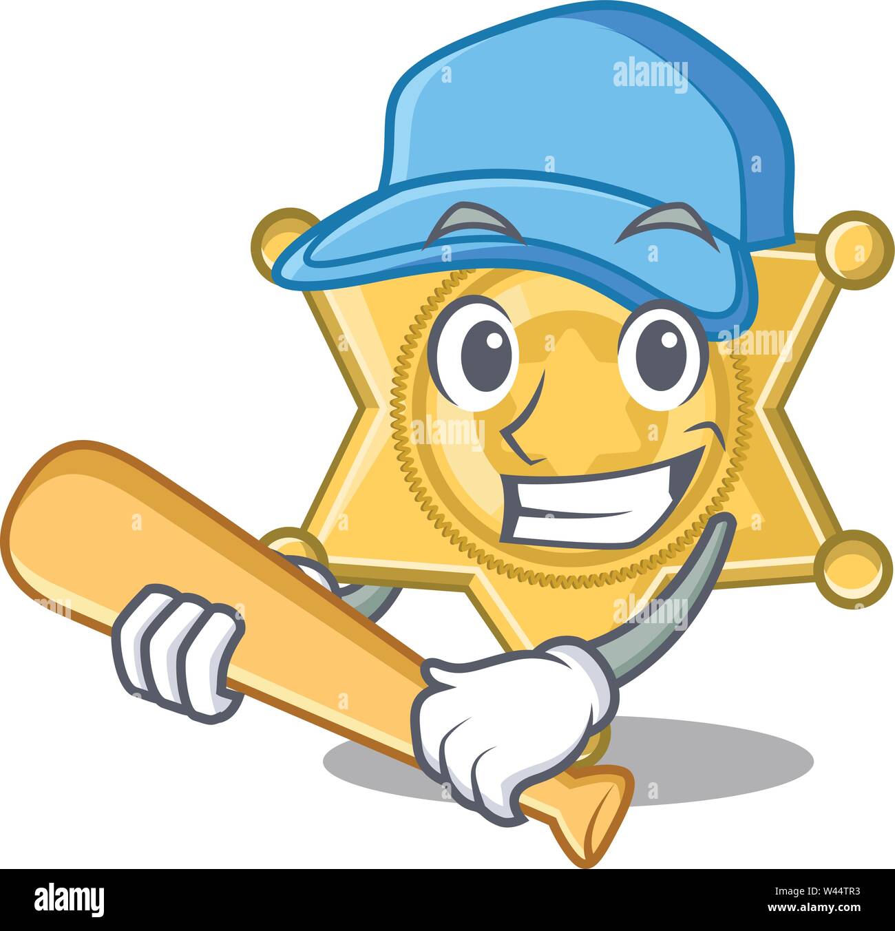 Playing baseball star badge police isolated in mascot vector ...