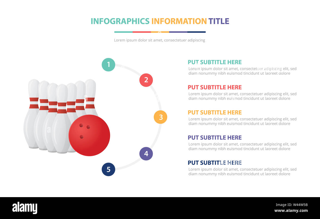 bowling infographic template concept with five points list and various ...